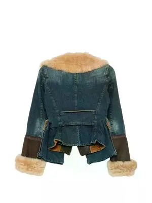 Dsquared2 Washed Denim Contrast Paneled Fur Trimmed Jacket