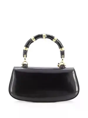 Gucci Bamboo Diva Top Handle Bag Polished Leather Medium Satchel - Black