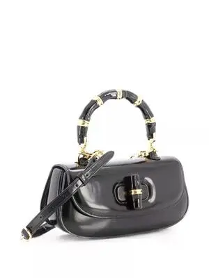 Gucci Bamboo Diva Top Handle Bag Polished Leather Medium Satchel - Black