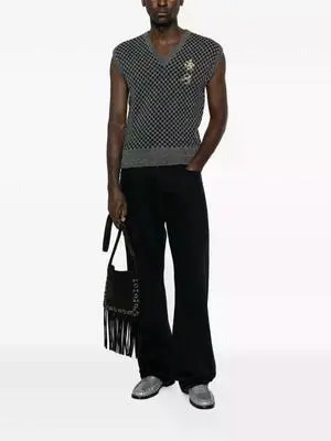 VIVIENNE WESTWOOD Checkerboard-knit Orb-embroidered Sleeveless Sweater