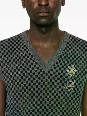 VIVIENNE WESTWOOD Checkerboard-knit Orb-embroidered Sleeveless Sweater