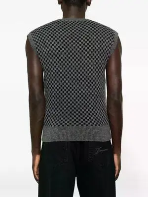 VIVIENNE WESTWOOD Checkerboard Knit Orb-embroidered Sleeveless Sweater - Grey
