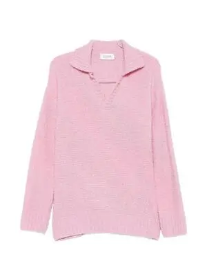 LANEUS Bouclé Long-sleeve Polo Shirt - Pink