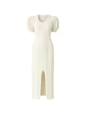 VIOLANTE NESSI Ribbed-knit Puff-sleeve Midi Dress