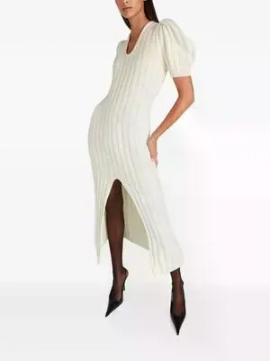 VIOLANTE NESSI Ribbed-knit Puff-sleeve Midi Dress
