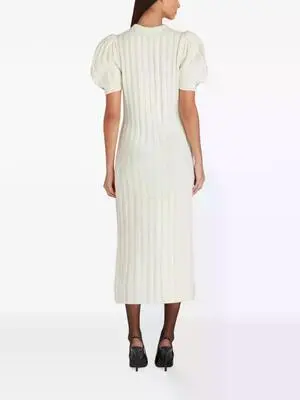 VIOLANTE NESSI Ribbed-knit Puff-sleeve Midi Dress
