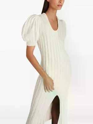 VIOLANTE NESSI Ribbed-knit Puff-sleeve Midi Dress