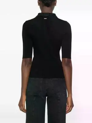 TWINSET Lace-collar Ribbed Polo Shirt