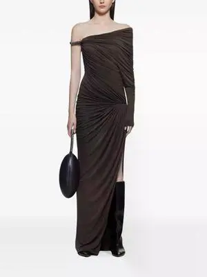CHATS BY C.DAM Asymmetrical Ruched Maxi Dress With Metallic Hardware