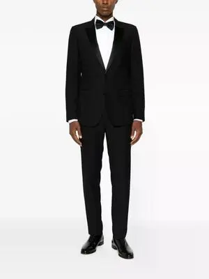 TRUZZI Pleated-bib Wing-collar Shirt - Black