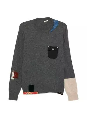 KHOKI Patchwork Design Crew Neck Sweater