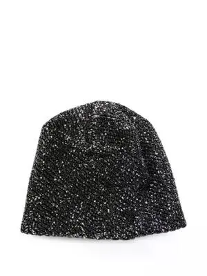 MAISON MICHEL Sequin Embellished Logo Plaque Beanie Hat - Black
