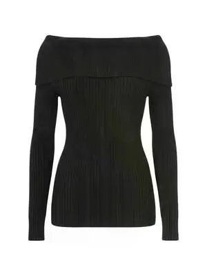 Isaia Off-shoulder Ribbed Knit Sweater