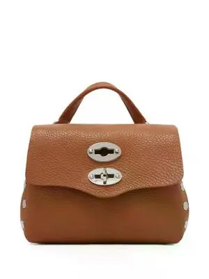 ZANELLATO Sbaby Postina Leather Clutch Bag With Stud Embellishments - Brown