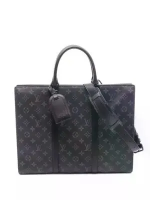 LOUIS VUITTON 2020 Monogram Eclipse Sac Plat Horizontal Zipper Satchel - Black