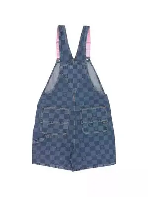 AAPE BY *A BATHING APE Moonface Check-print Denim Suspender Shorts