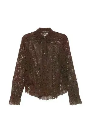 Ermanno Scervino Lace Overlay Long Sleeve Shirt - Brown