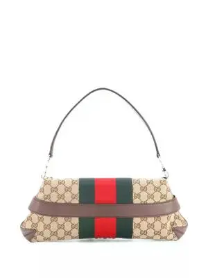 Gucci Horsebit Nm Web Chain Clutch Gg Canvas Medium Shoulder Bag - Brown