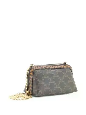 Celine Zip Around Chain Clutch Triomphe Coated Canvas Crossbody Bag - Brown