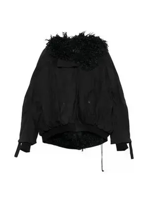 YEHUAFAN Shearling-trim Hooded Coat - Black
