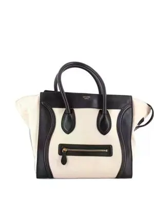 Celine Luggage Bag Canvas And Leather Mini Satchel - Neutrals