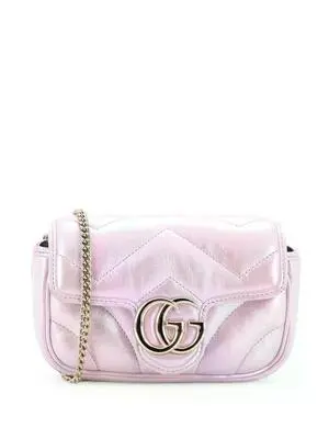 Gucci Gg Marmont Flap Bag Chevron Iridescent Leather Super Mini Crossbody Bag