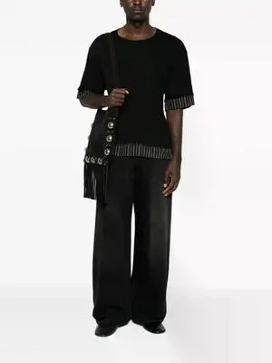 ANN DEMEULEMEESTER Striped-trim Rear-tie T-shirt