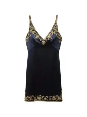 Versace Embroidered Silk Cady Satin Mini Dress - Black