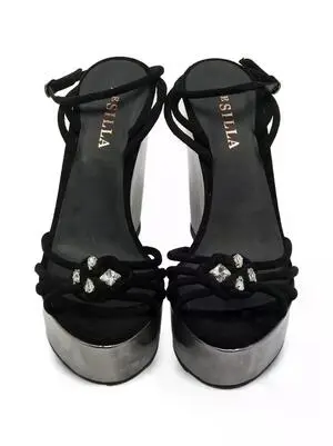 LE SILLA Crystal-embellished Wedge Sandals - Black