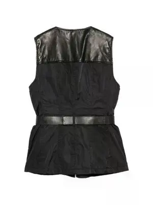 Prada Sleeveless Leather Paneled Belted Jacket