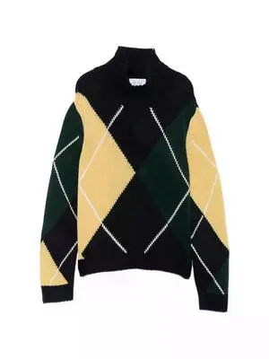 BEYOU Argyle Knit High-neck Sweater - Blue