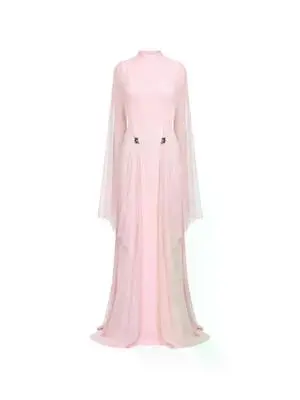 CHATS BY C.DAM Cape-overlay Gathered Maxi Dress