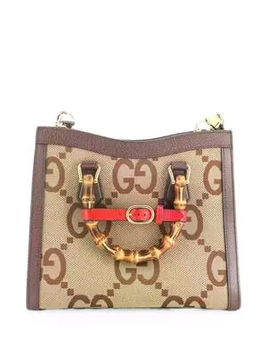 Gucci Diana Nm Bamboo Handle Jumbo Gg Canvas Small Tote Bag - Brown