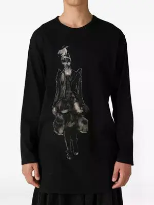 Yohji Yamamoto Graphic-print Button-slit Long-sleeved T-shirt