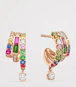 BOODLES Rose Gold, Diamond, Sapphire, Ruby And Tsavorite Play Of Light Hoop Earrings