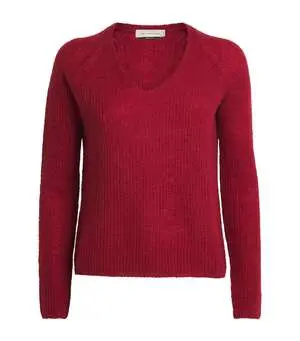Max Mara Ribbed V-neck Sweater - Red
