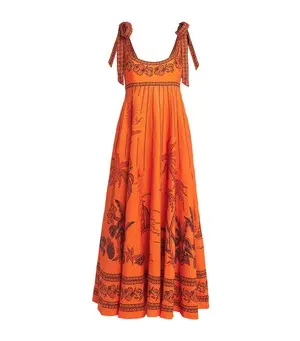 ALEMAIS Boathouse Print Linen Shift Dress - Orange