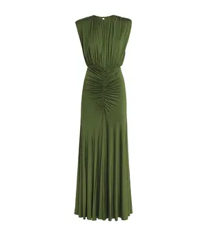 SELF-PORTRAIT Jersey Gathered Maxi Dress - Green
