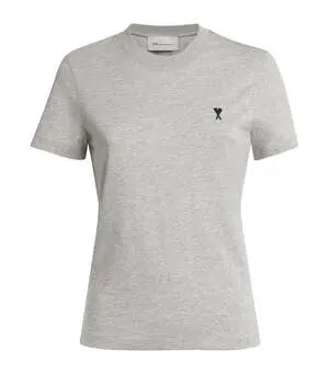 AMI Paris Cotton T-shirt With Embroidered De Coeur Logo - Grey