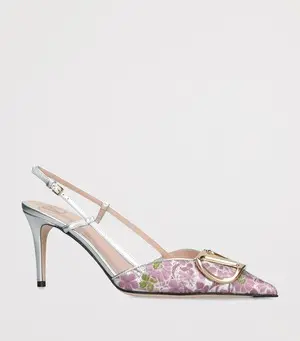 Valentino Garavani Jacquard Vlogo Slingback Heels 80 - Nude