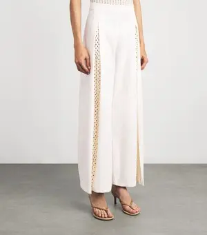 Escvdo Crochet Panel Wide-leg Trousers