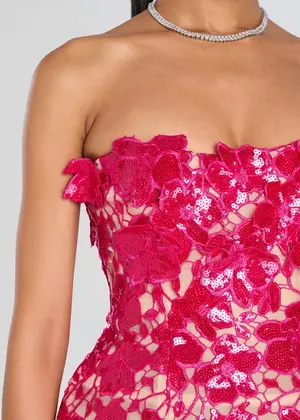 Retrofete Strapless Sequin Lace Mini Dress