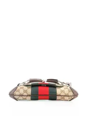Gucci Horsebit Nm Web Chain Clutch Gg Canvas Small Shoulder Bag - Brown