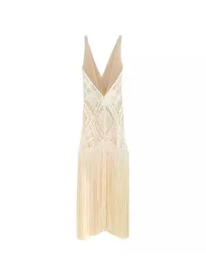 Attico Ivory Tulle Midi Dress With Embroidery