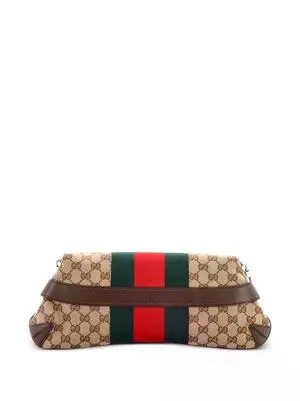 Gucci Horsebit Nm Web Chain Clutch Gg Canvas Medium Shoulder Bag - Brown