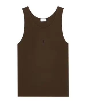 Saint Laurent Ribbed-knit Tank Top - Ecorce/navy