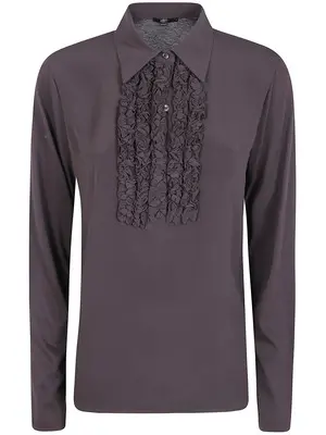 Seventy Ruffled Front Polo Sweater - Brown