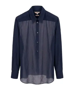 Barena Venezia Sheer Button-front Blouse - Navy Blue