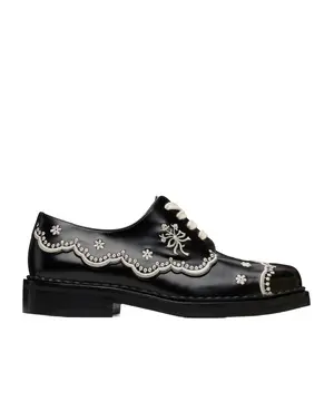 Simone Rocha Floral Lace Derby Shoes - Black/beige