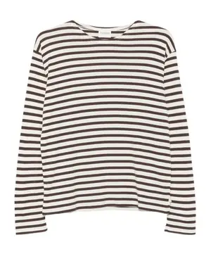 Closed Horizontal-stripe Long-sleeve T-shirt - Brown